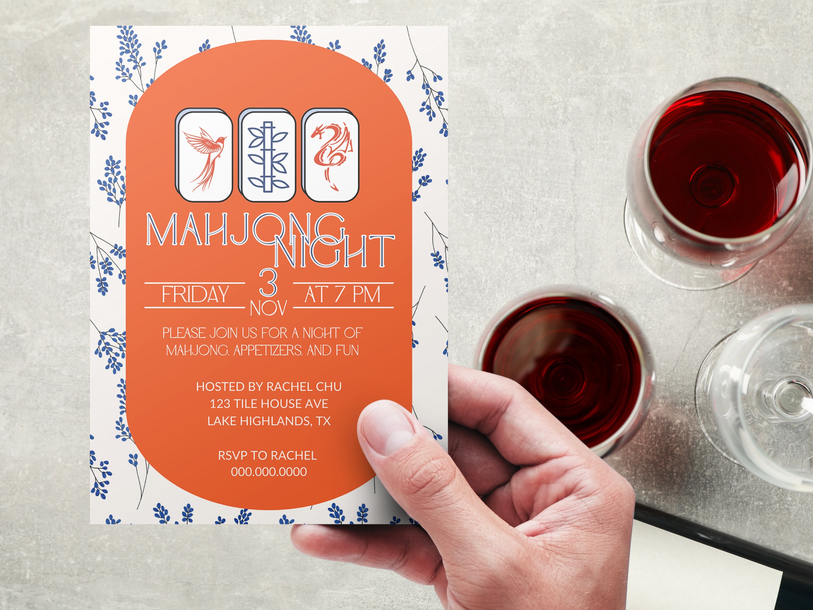 EDITABLE Blue and Orange Mahjong Game Night Invitation - Etsy
