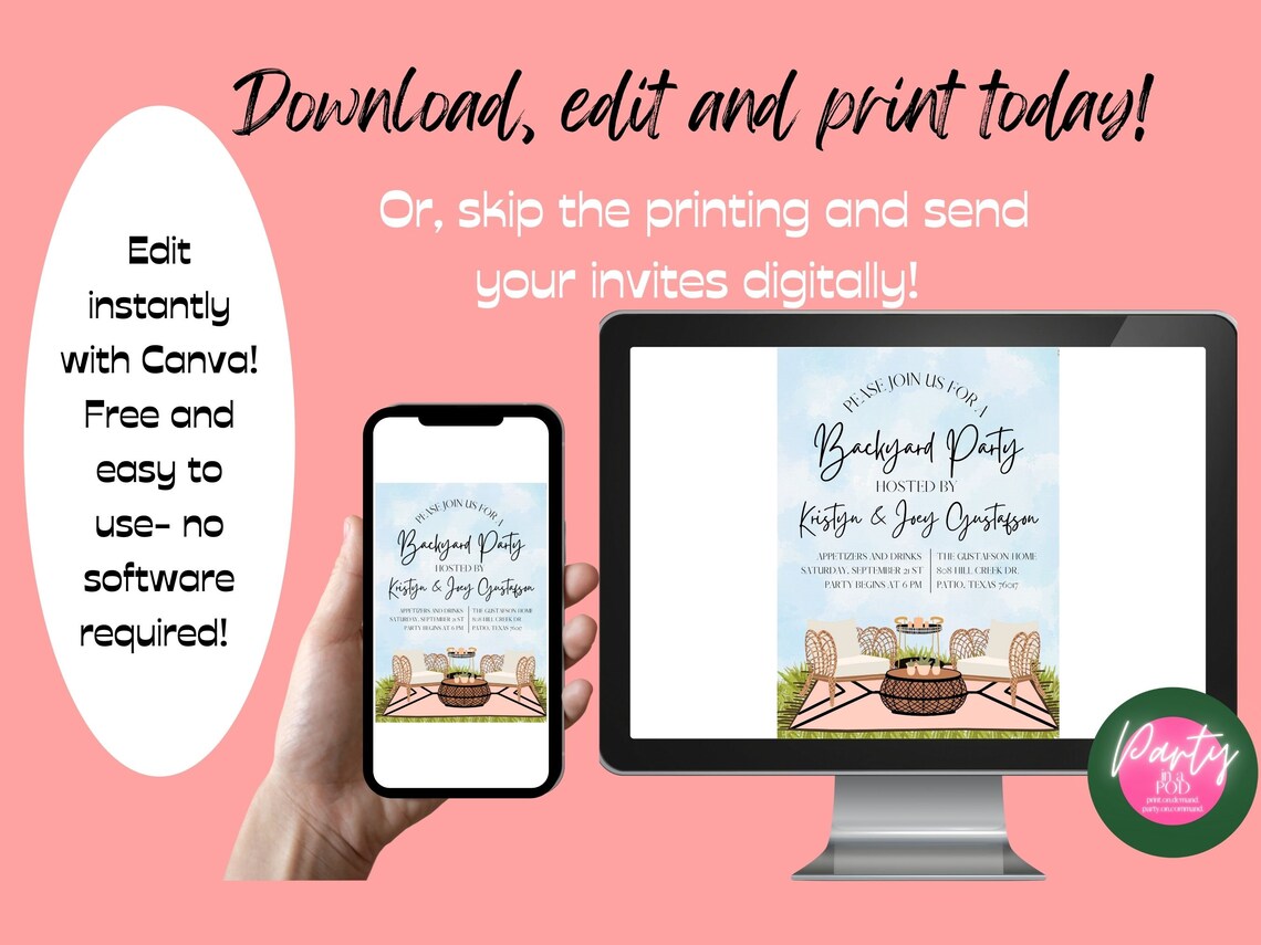 EDITABLE Backyard Party Invitation Party on the Patio Invitation Patio ...