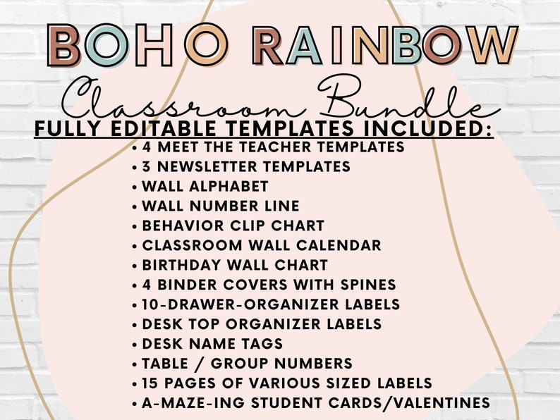 EDITABLE Boho Rainbow Classroom Decor Bundle Pastel Calm Colors Neutral ...