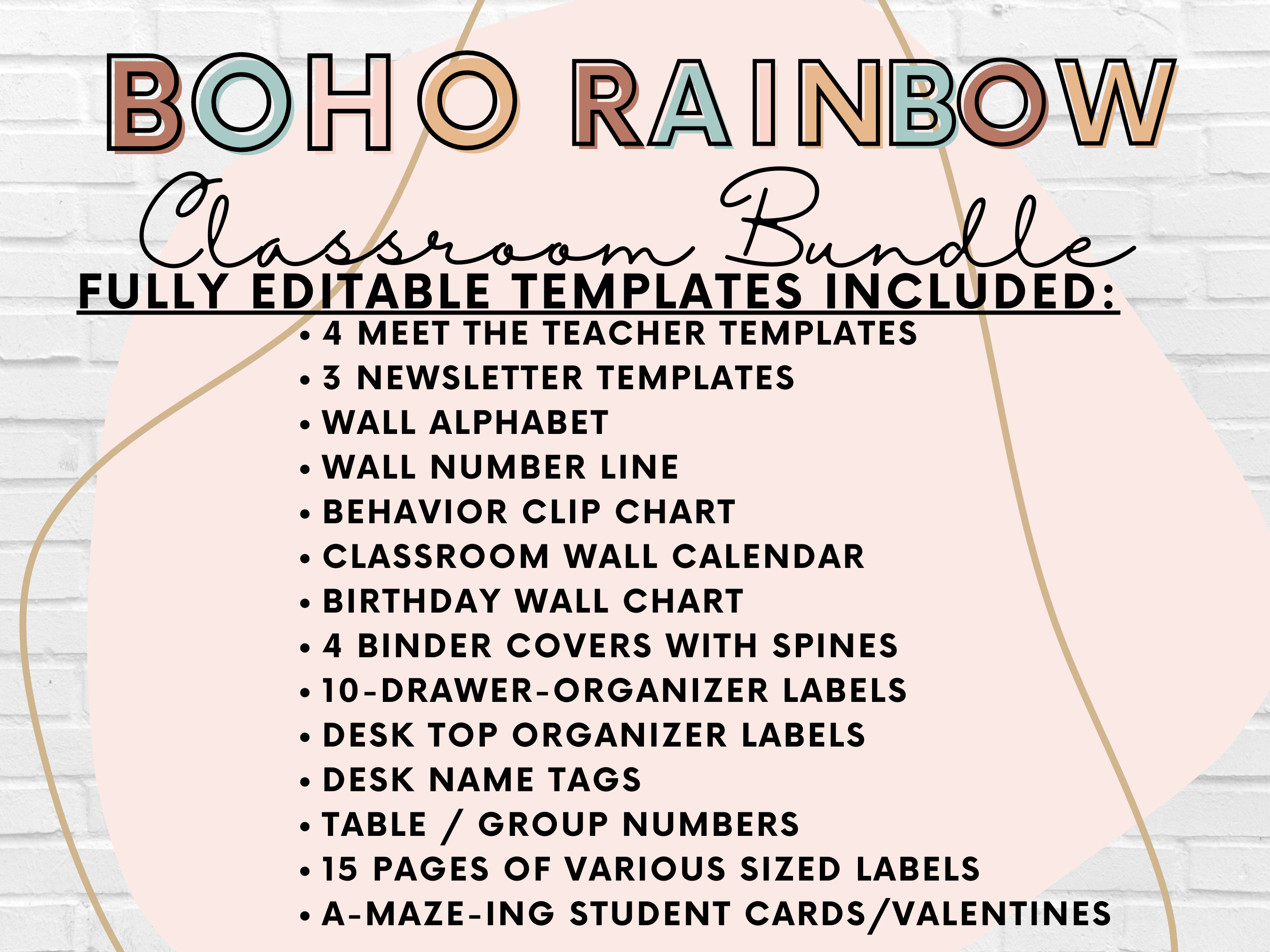 EDITABLE Boho Rainbow Classroom Decor Bundle Pastel Calm Colors Neutral ...