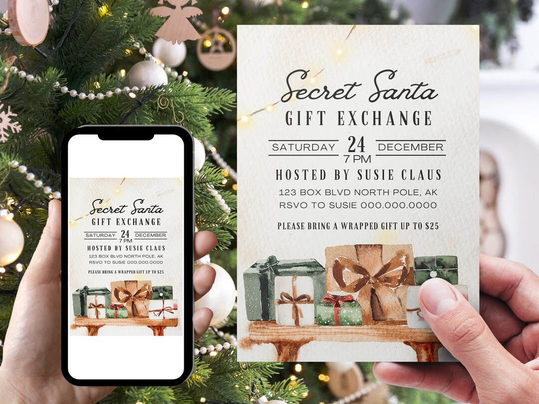 EDITABLE Secret Santa Invitation White Elephant Gift Exchange Invite Yankee Swap Invite Wrapped ...