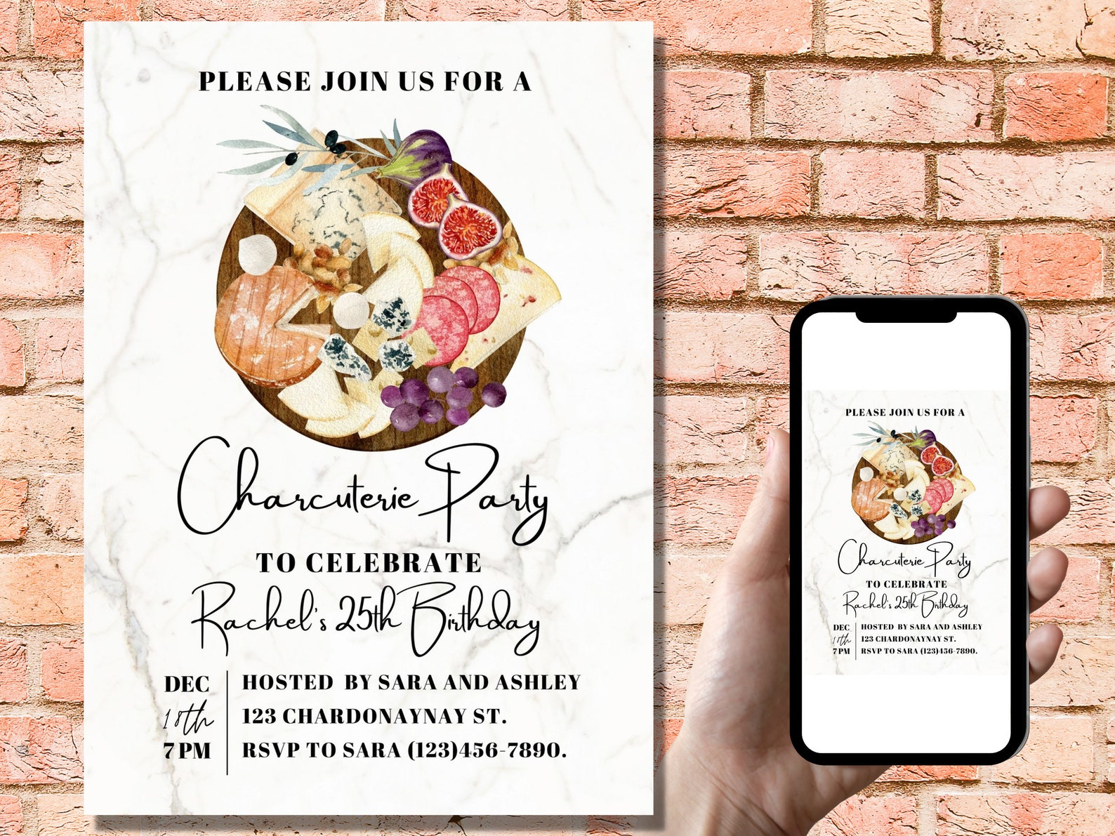 Editable Charcuterie Party Invitation, Wine and Cheese (digital ...