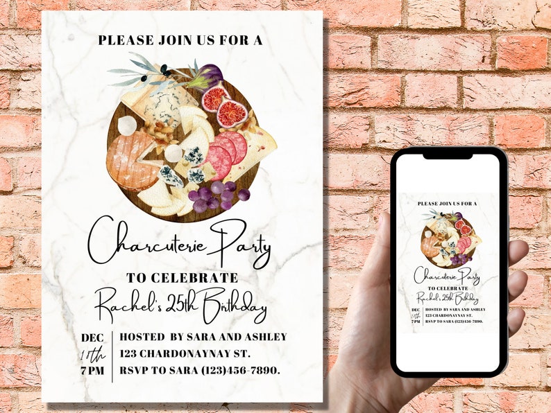 Editable Charcuterie Party Invitation, Wine and Cheese (digital ...