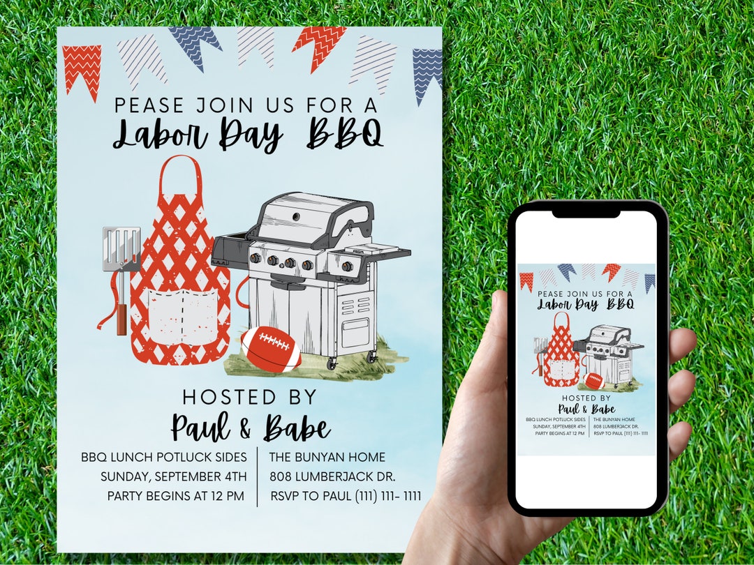 EDITABLE Labor Day BBQ Invitation Labor Day Backyard Barbecue ...