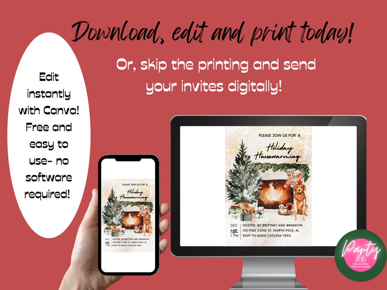 Holiday Housewarming Invitation, Dog Christmas Party (digital Download ...
