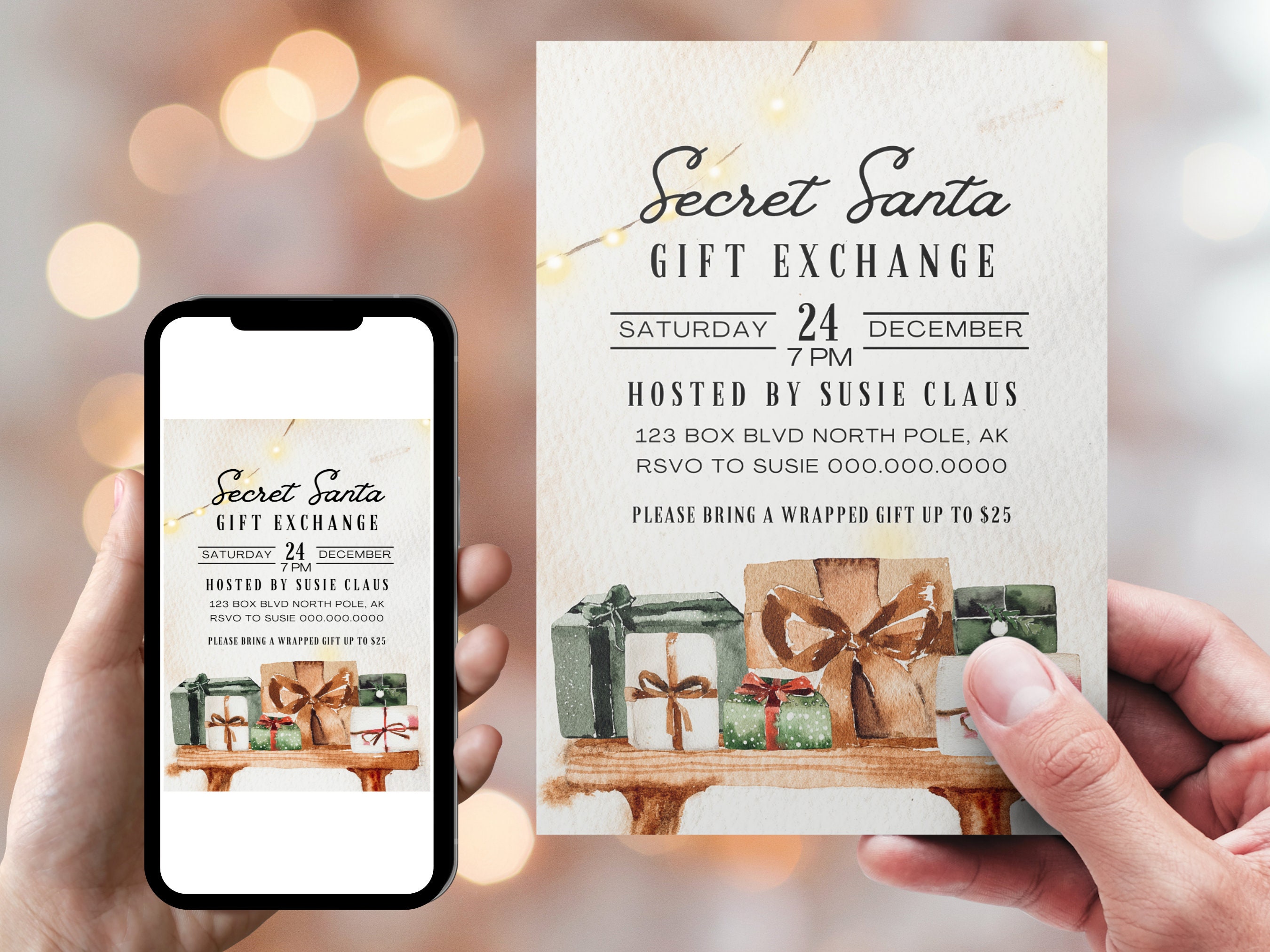 EDITABLE Secret Santa Invitation White Elephant Gift Exchange Invite ...