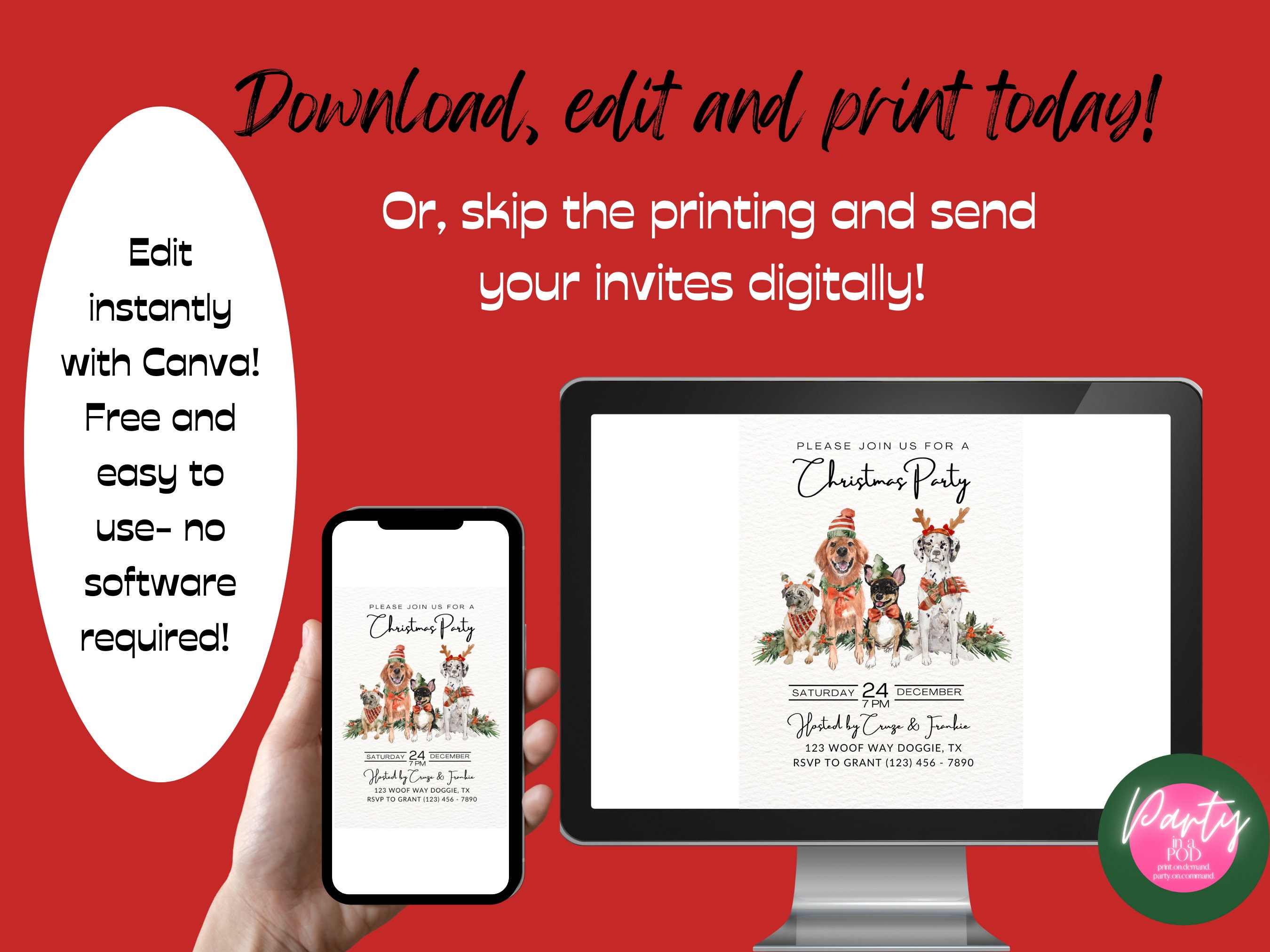 EDITABLE Holiday Dog Invitation Christmas Dog Party Invite Dog Holiday ...