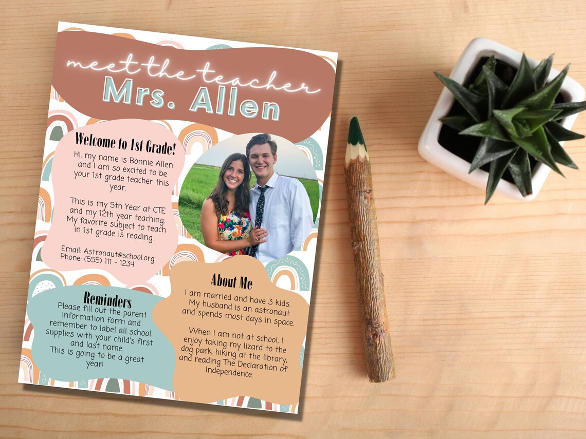 EDITABLE Boho Rainbow Meet the Teacher Template Pastel Meet - Etsy