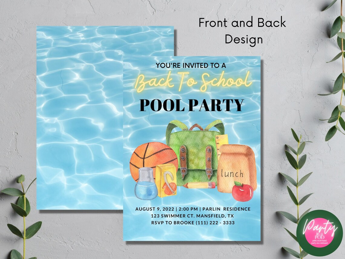 EDITABLE Back to School Pool Party Invitation Back to School Invitation ...