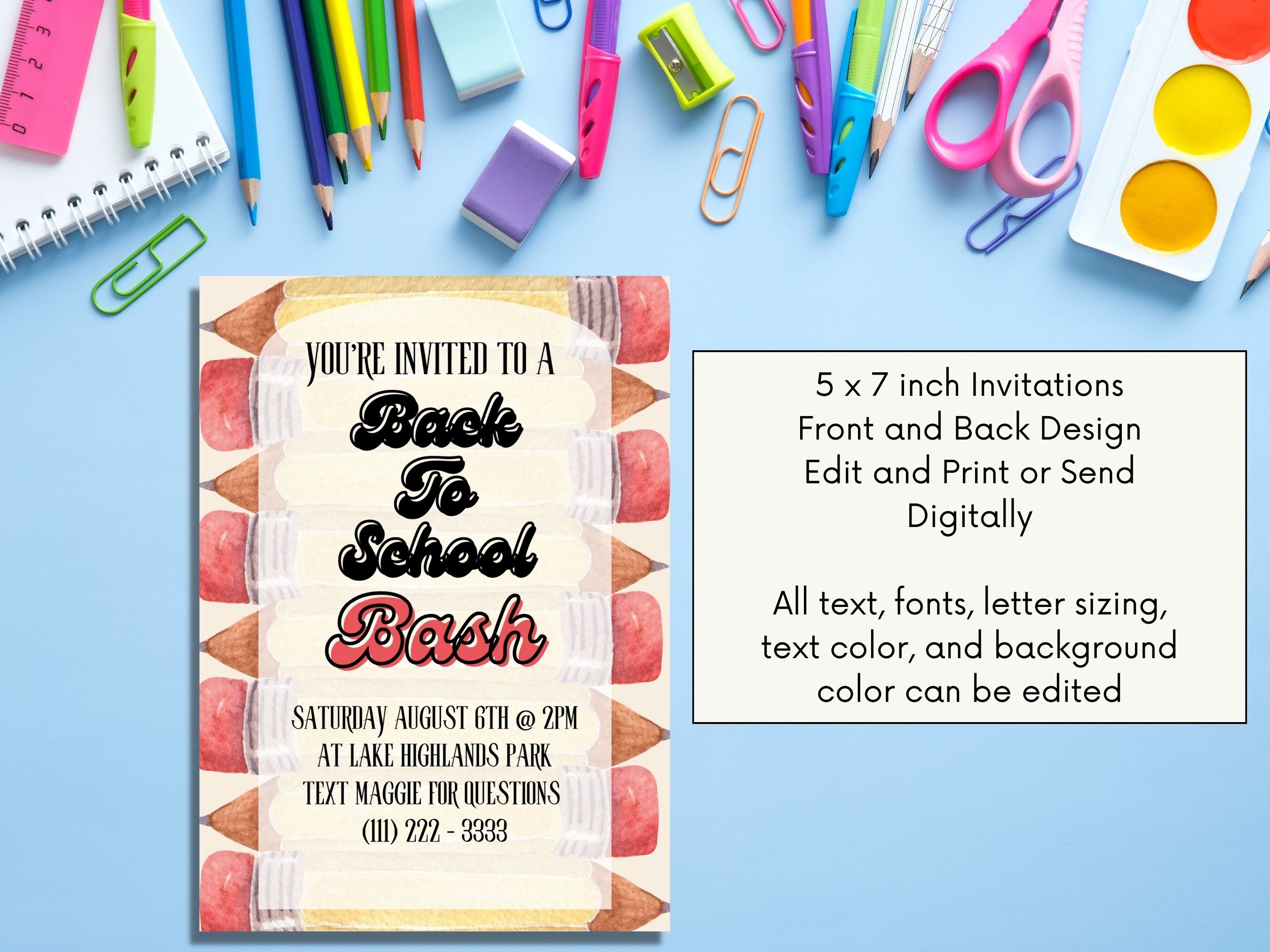 EDITABLE Back to School Party Invitation School Party Template Pencil ...
