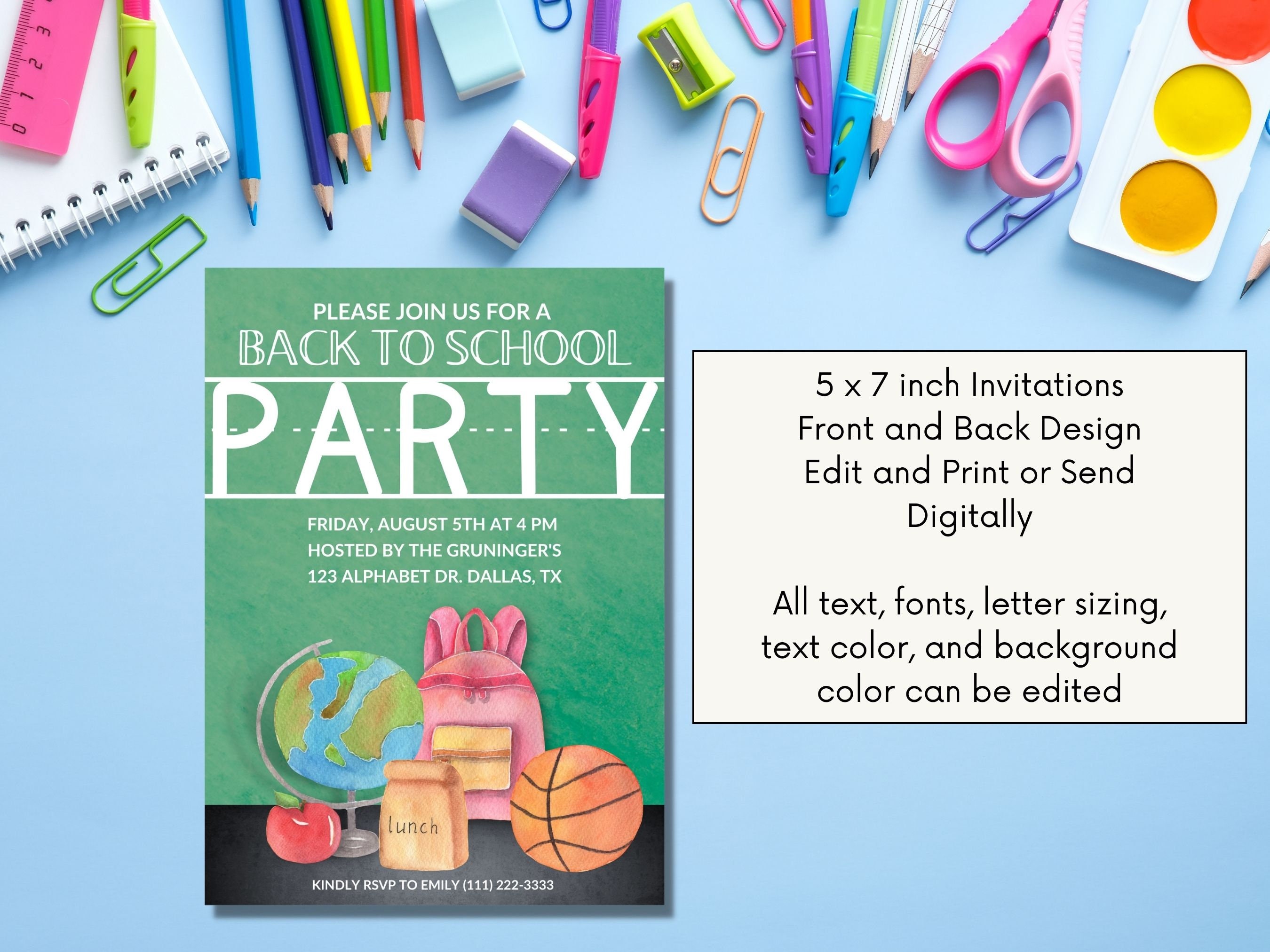 EDITABLE Back to School Party Invitation Back to School Bash Chalkboard ...