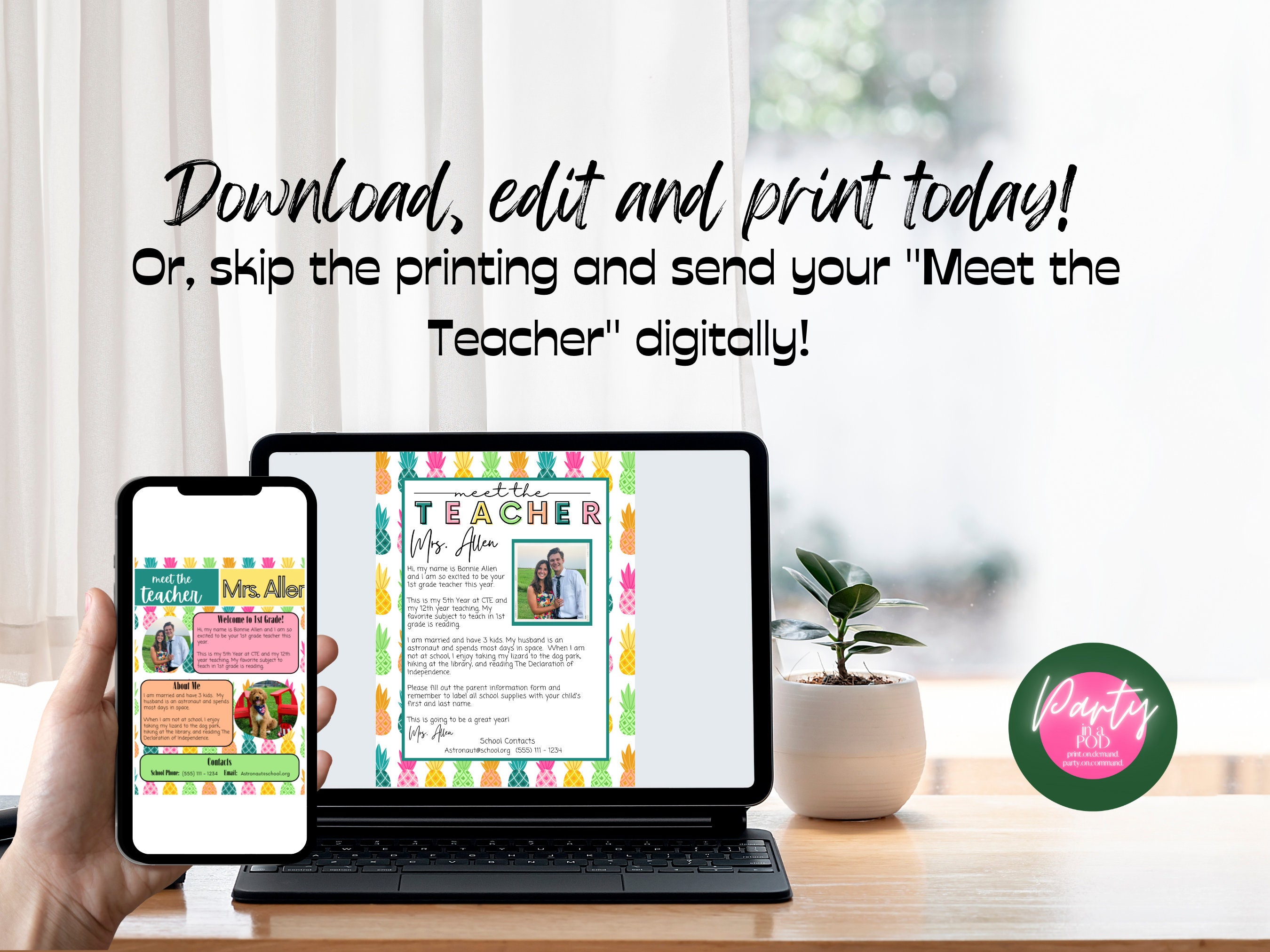 EDITABLE Pineapple Meet the Teacher Template Rainbow Pineapple Meet the ...