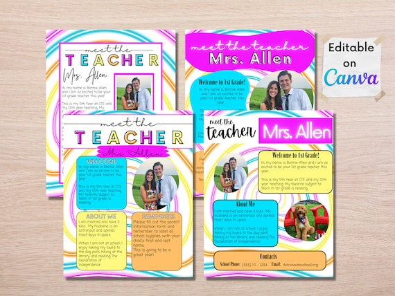 EDITABLE Neon Meet the Teacher Template Rainbow Meet the - Etsy