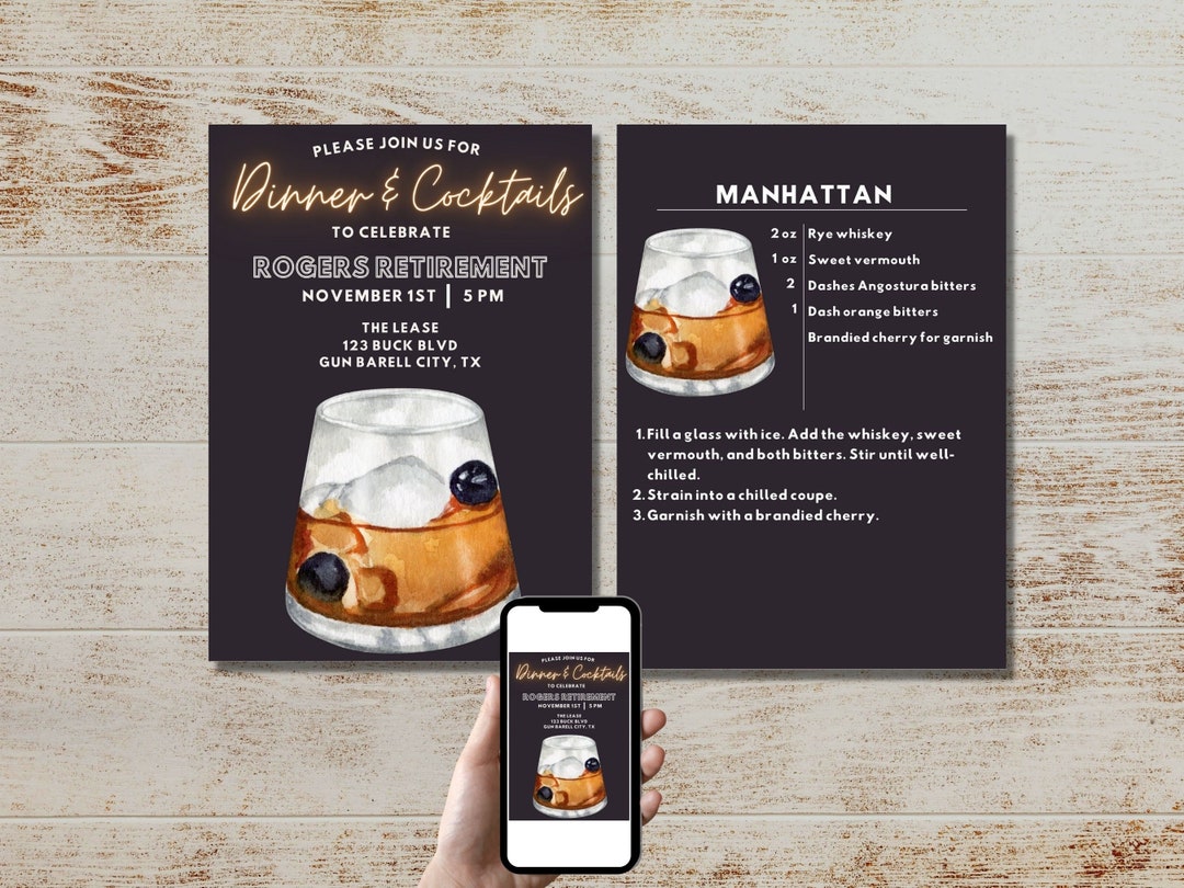 Manhattan Cocktail Party Invitation Template With Recipe (digital ...