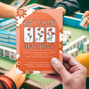 EDITABLE Floral Orange Mahjong Game Night Invitation - Etsy