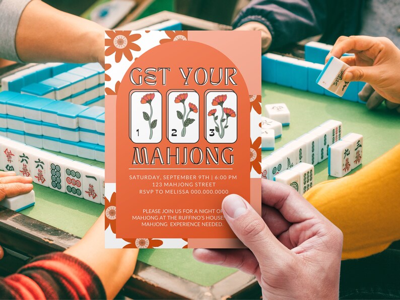 EDITABLE Floral Orange Mahjong Game Night Invitation - Etsy