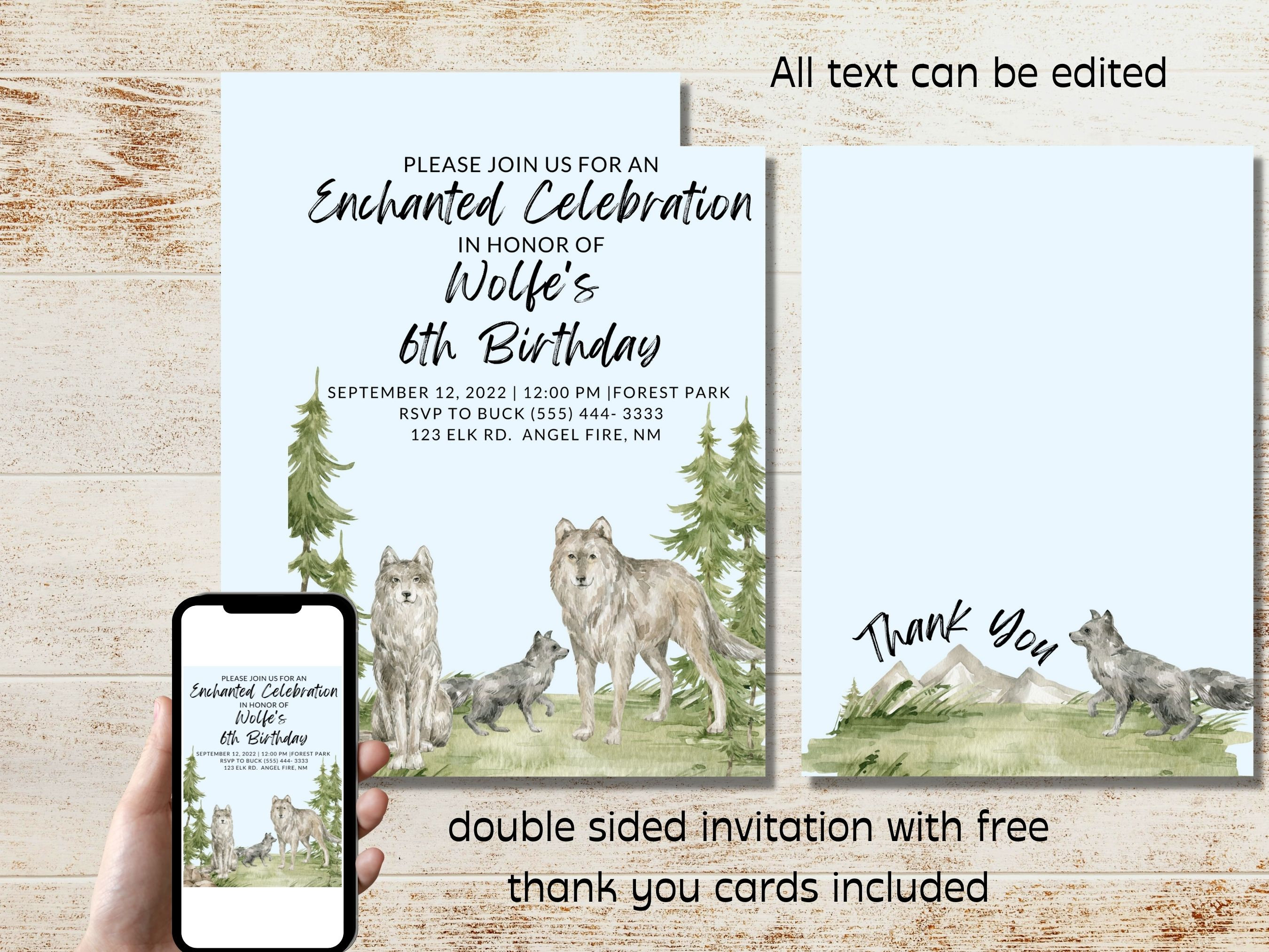 EDITABLE Forest Wolf Party Invitation Template Forest Birthday Party ...