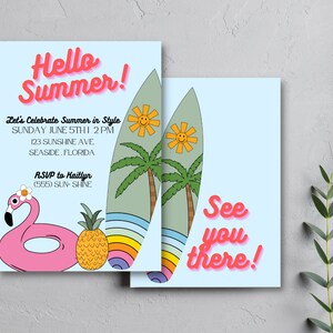 EDITABLE Hello Summer Party Invitation Flamingo Party Pool Party ...