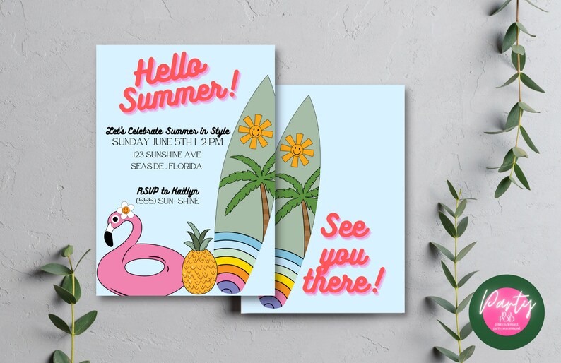 EDITABLE Hello Summer Party Invitation Flamingo Party Pool Party ...