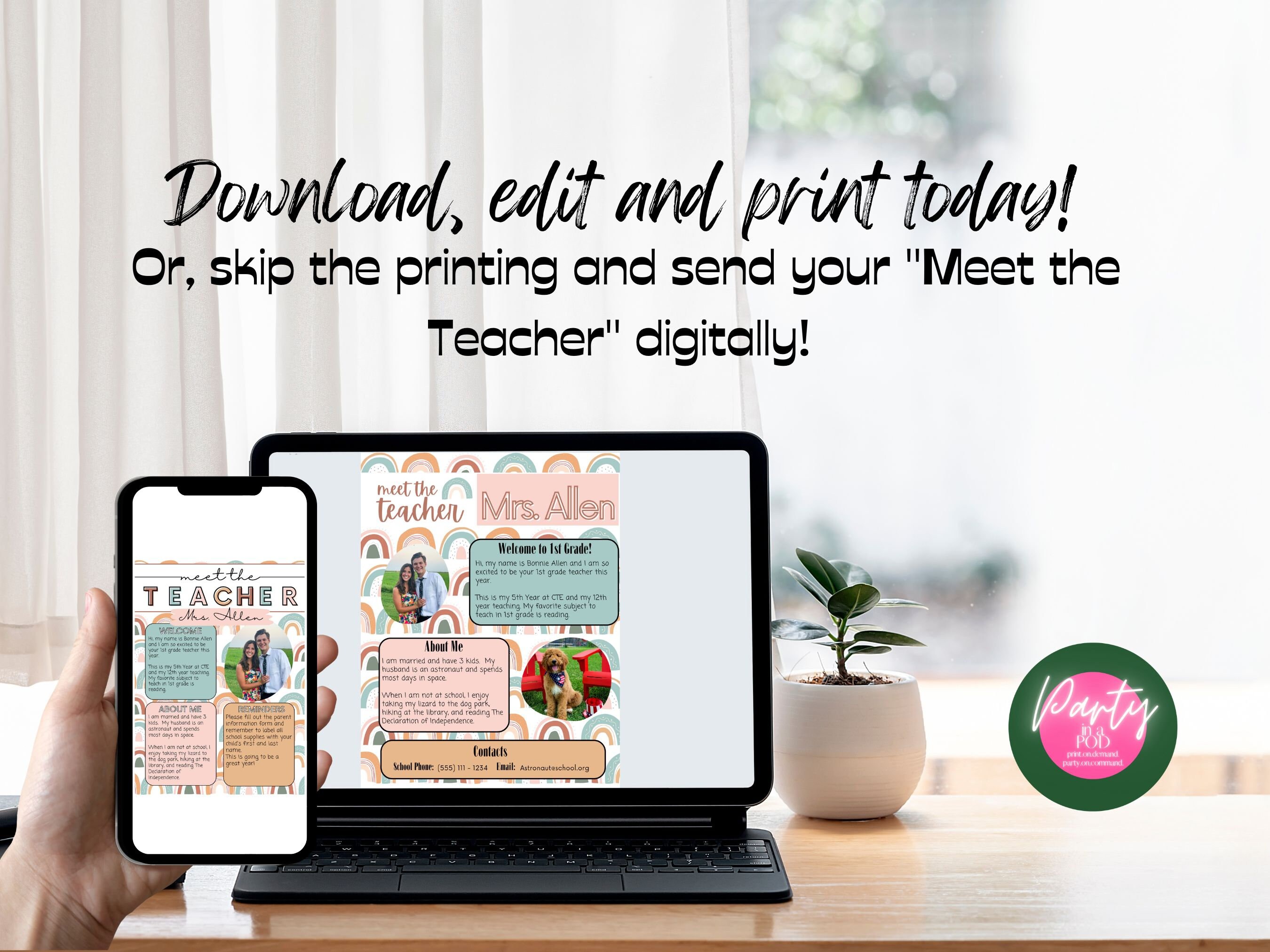 EDITABLE Boho Rainbow Meet the Teacher Template Pastel Meet - Etsy