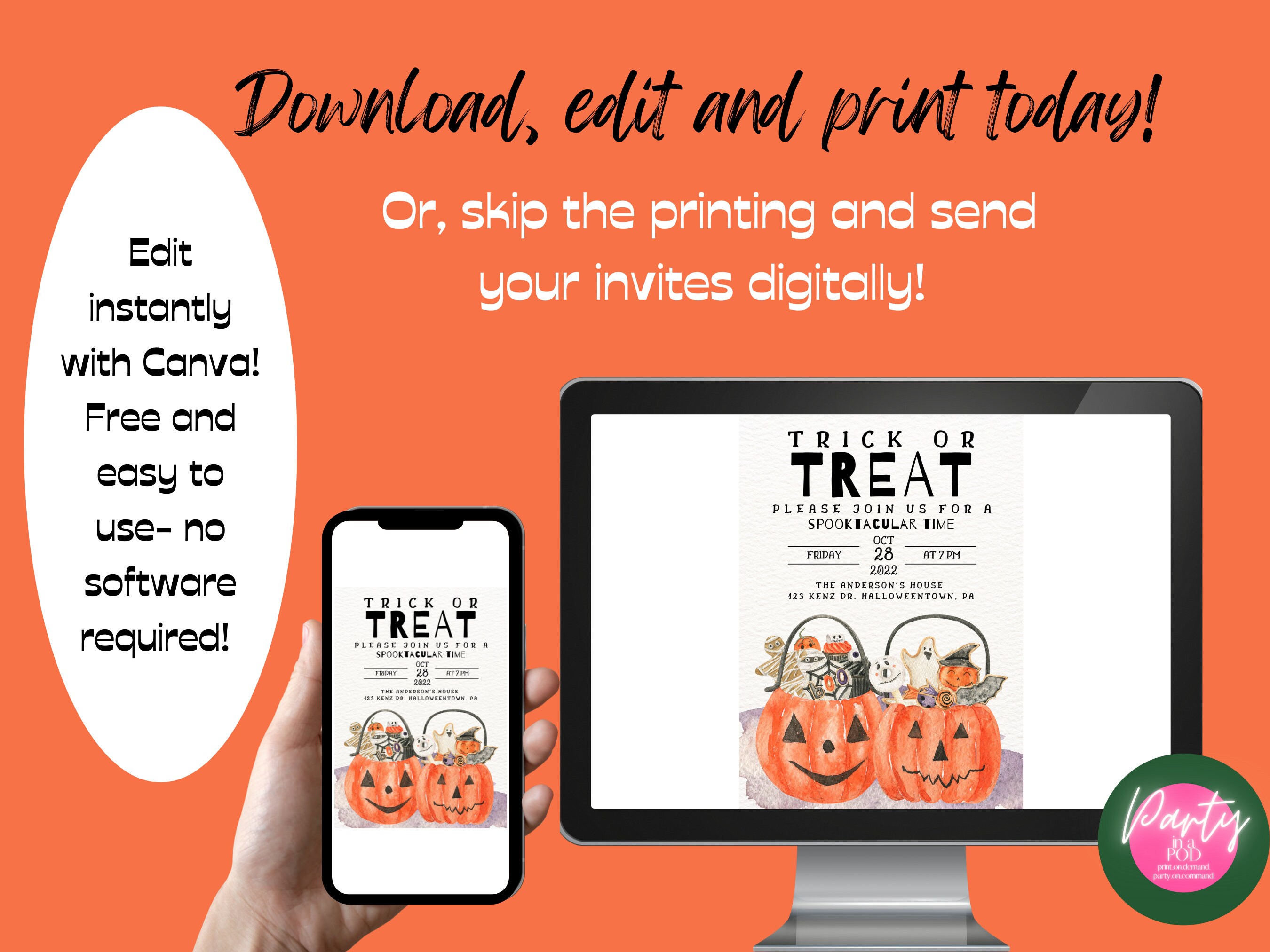 EDITABLE Trick or Treat Halloween Invitation Trunk or Treat Invitation ...