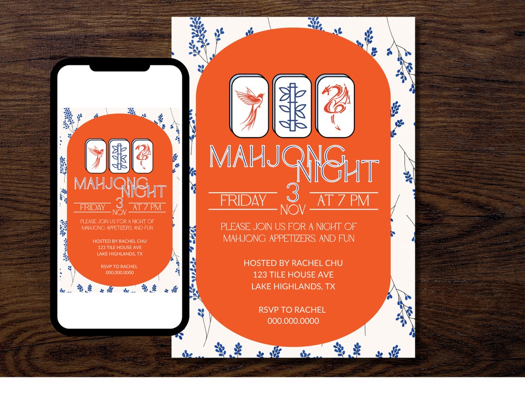 EDITABLE Blue and Orange Mahjong Game Night Invitation - Etsy