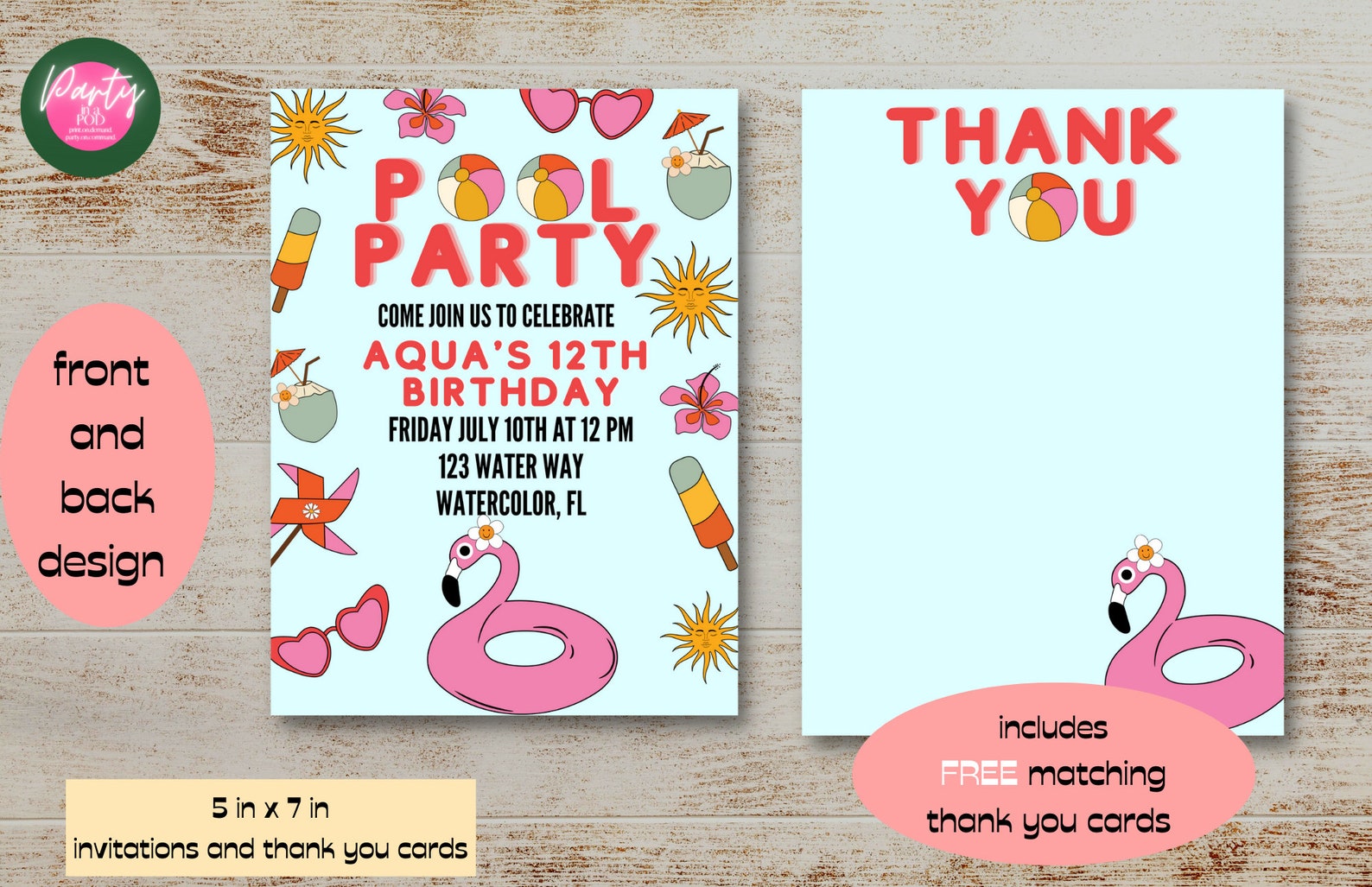 EDITABLE Pool Party Invitation Pool Party Birthday Pool Party Thank You ...