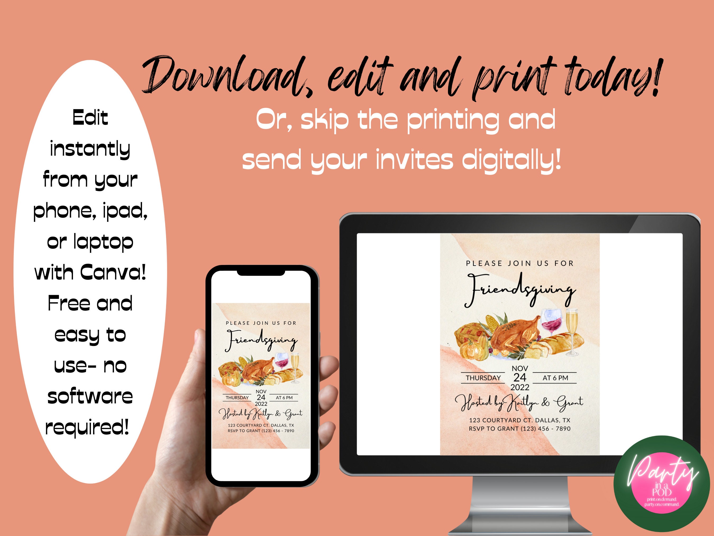 EDITABLE Friendsgiving Invitation Template Thanksgiving Dinner ...