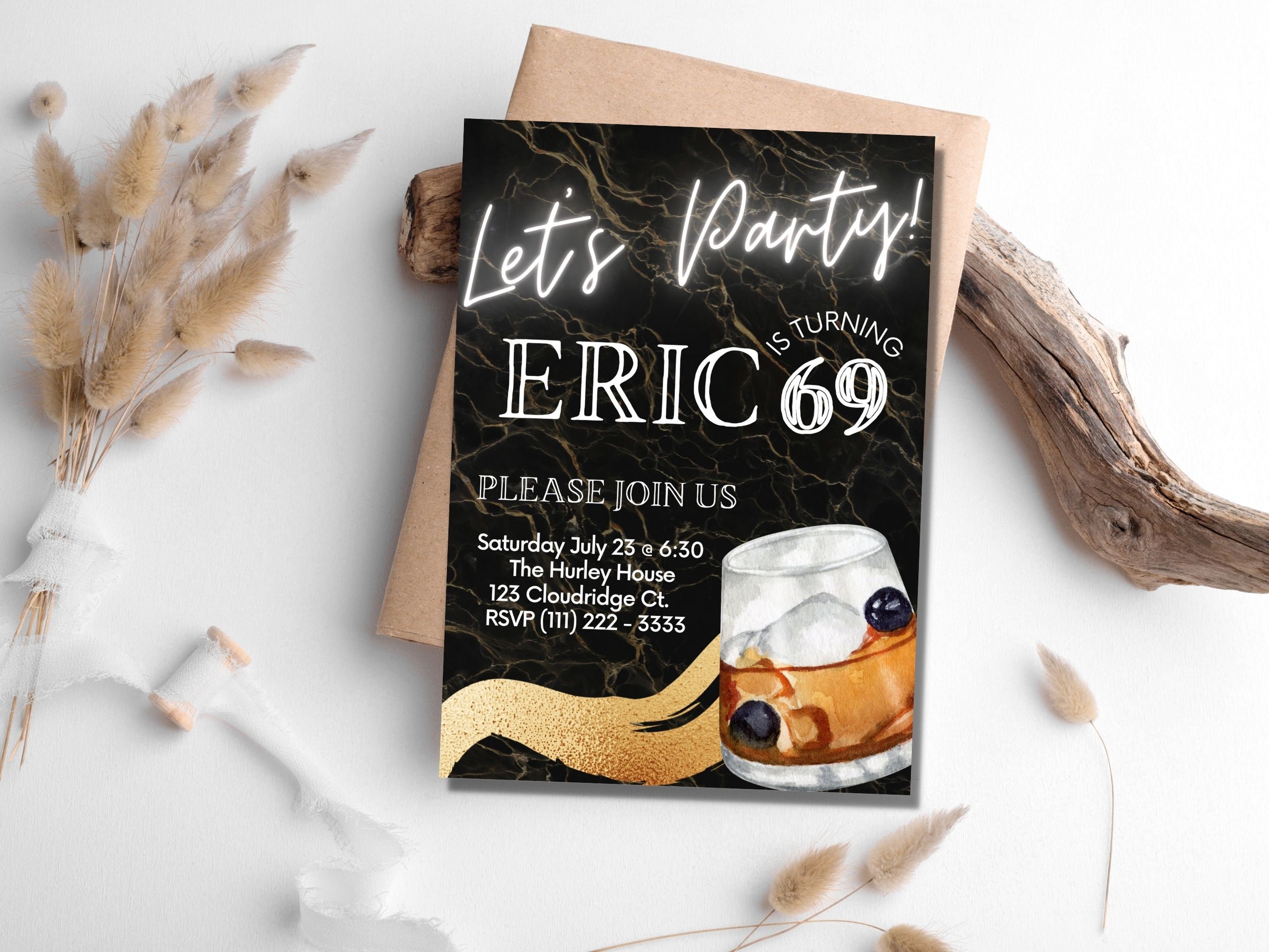 EDITABLE Mens Birthday Invitation Contemporary Invitation Marble Party ...