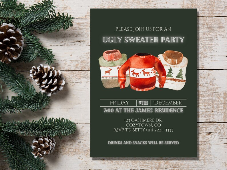 EDITABLE Ugly Sweater Party Invitation Ugly Christmas Sweater - Etsy