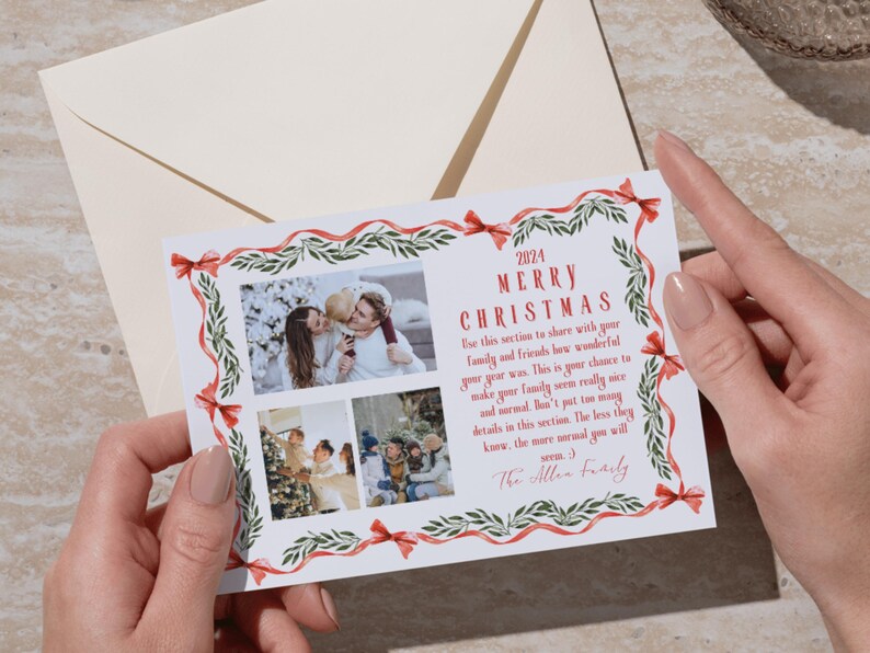 EDITABLE Holiday Card With Photo Red Bows and Garland - Etsy