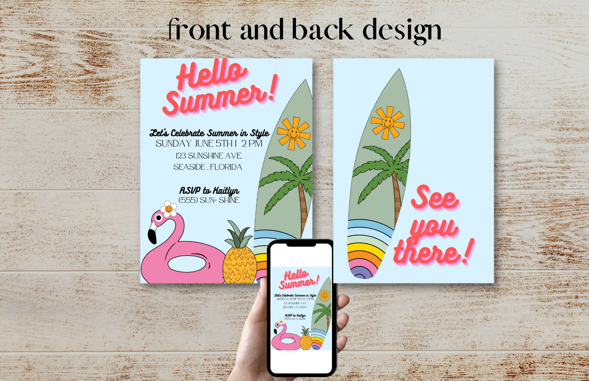 EDITABLE Hello Summer Party Invitation Flamingo Party Pool Party ...