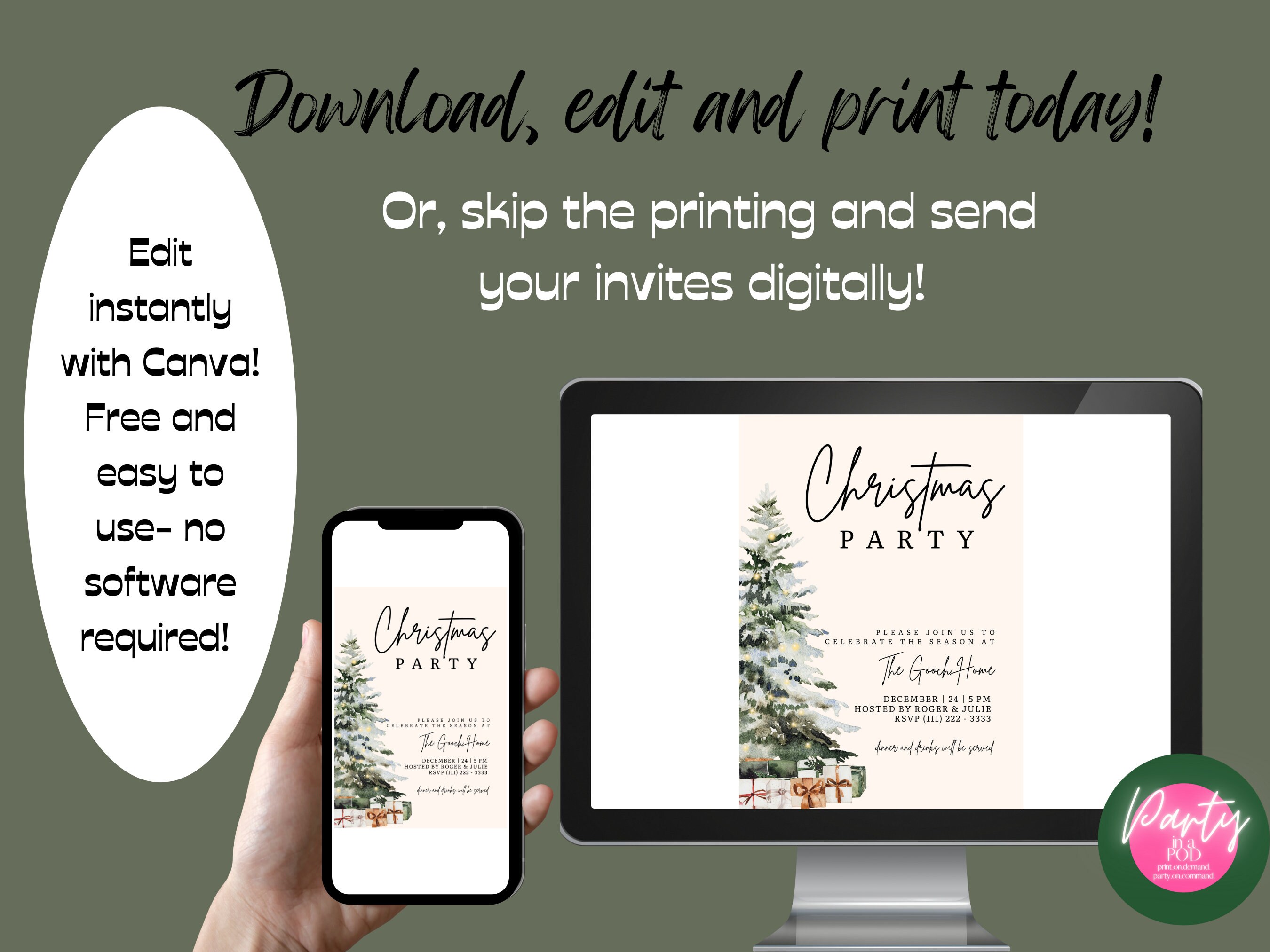 EDITABLE Christmas Party Invitation Christmas Dinner Party Christmas ...