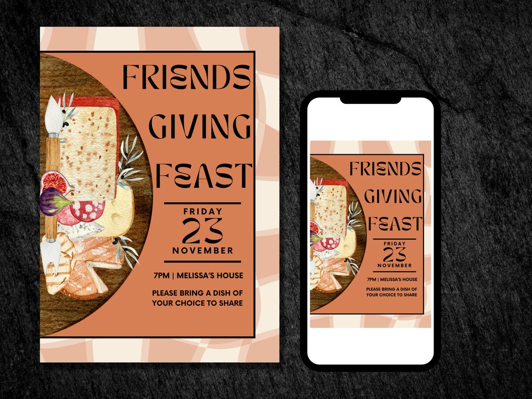 Editable Friendsgiving Invitation, Wine & Cheese Party (digital ...