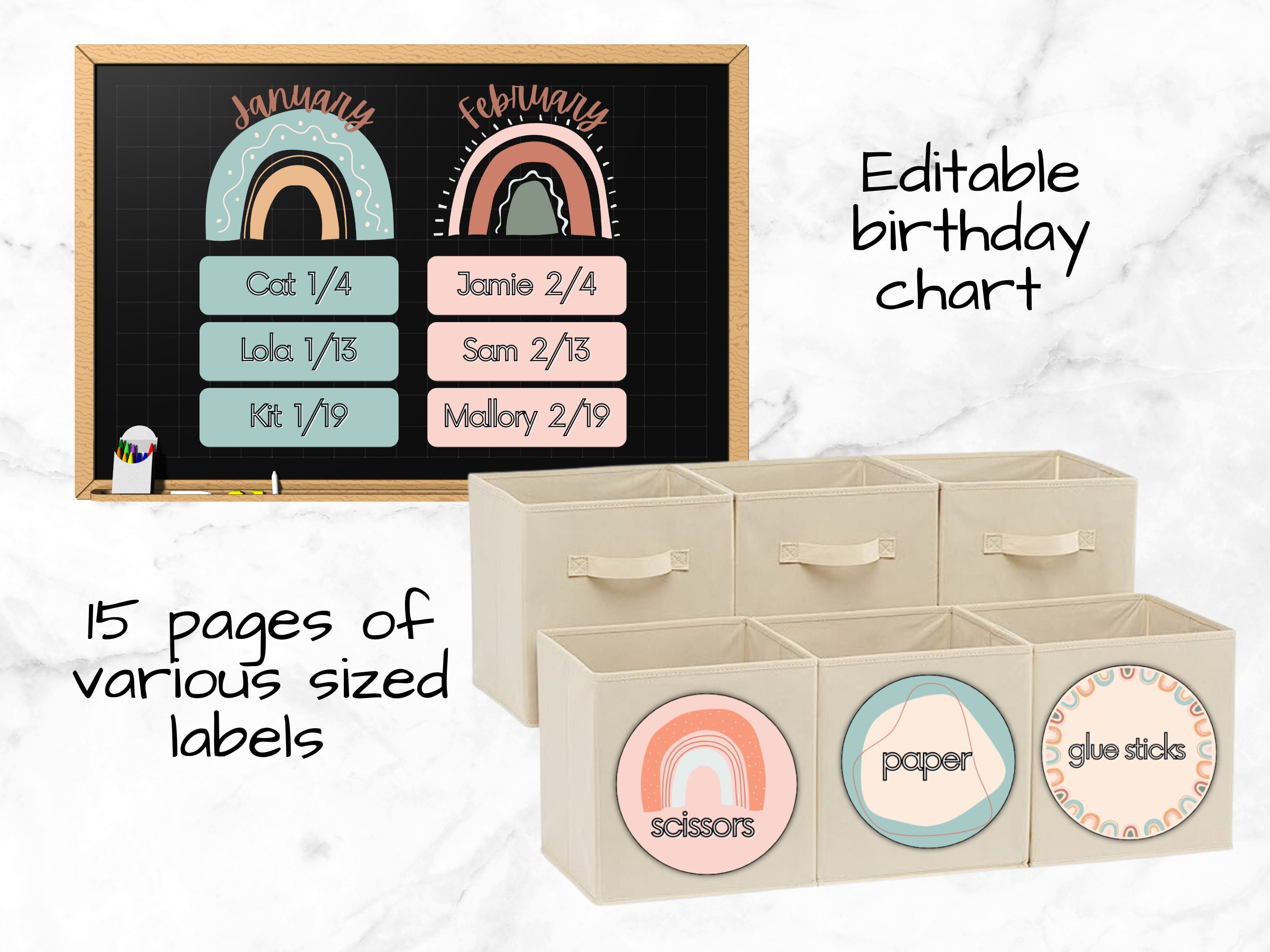 EDITABLE Boho Rainbow Classroom Decor Bundle Pastel Calm Colors Neutral ...