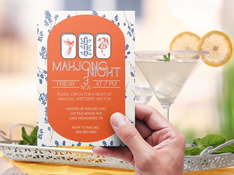 EDITABLE Blue and Orange Mahjong Game Night Invitation - Etsy