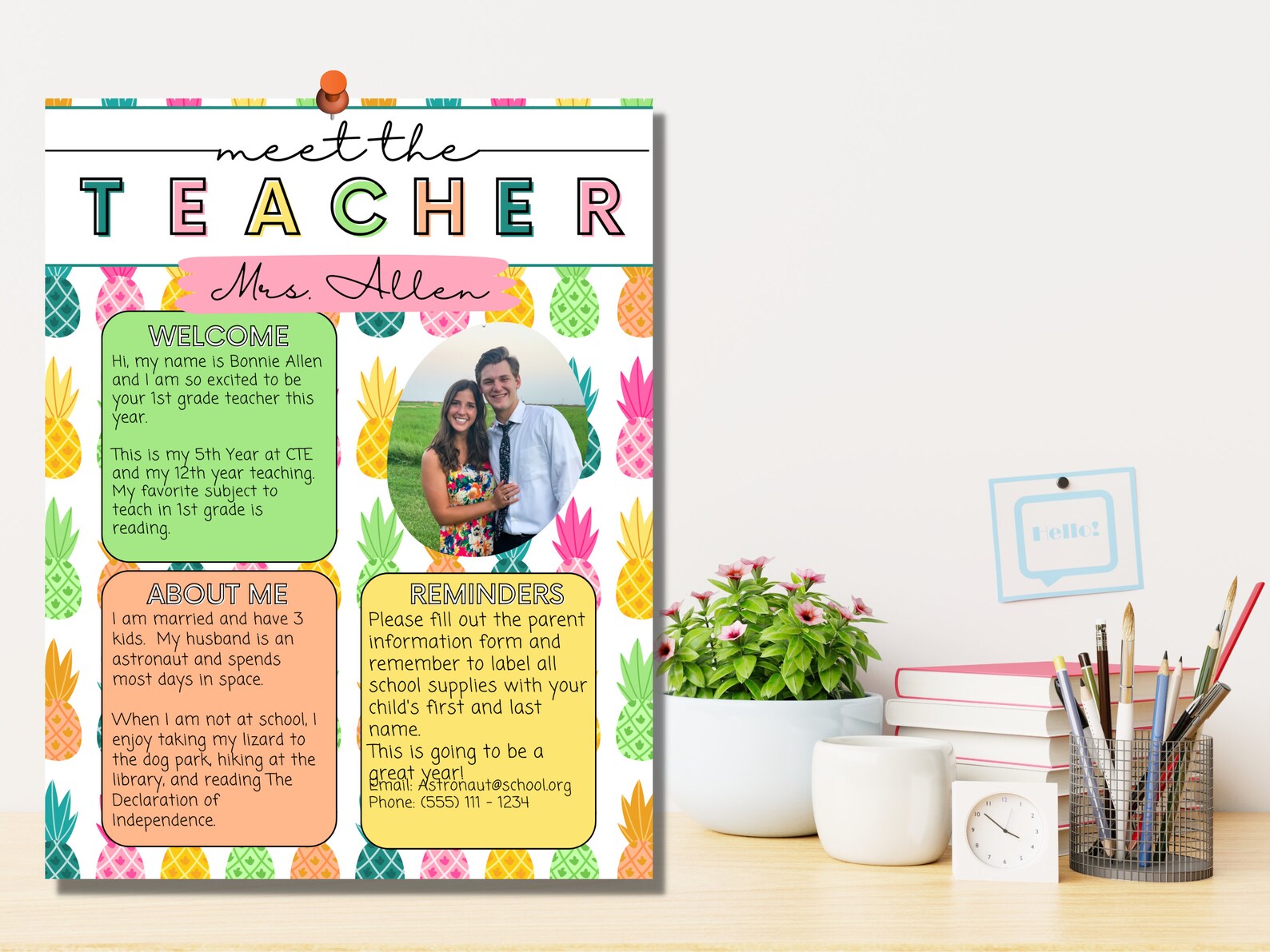 EDITABLE Pineapple Meet the Teacher Template Rainbow Pineapple Meet the ...
