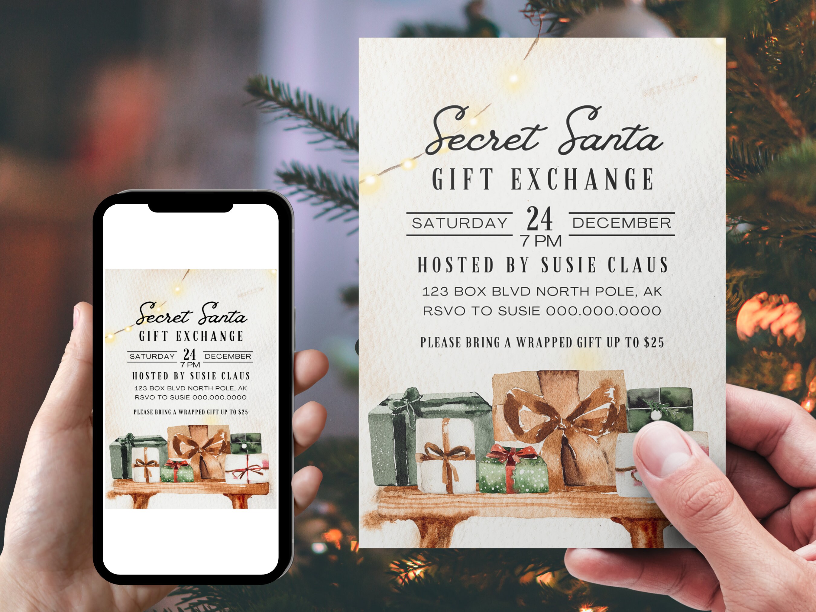 EDITABLE Secret Santa Invitation White Elephant Gift Exchange Invite ...