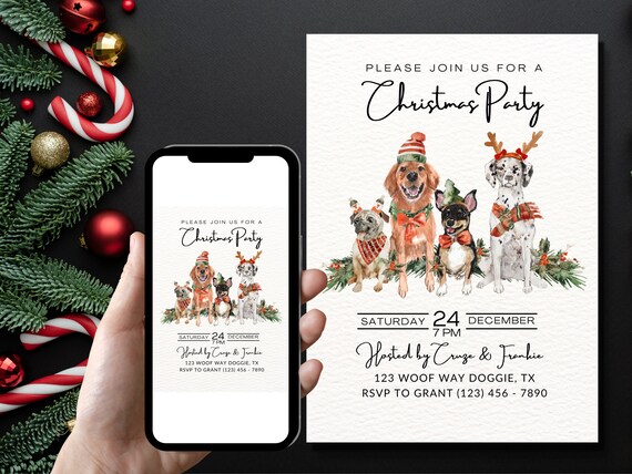 EDITABLE Holiday Dog Invitation Christmas Dog Party Invite Dog - Etsy