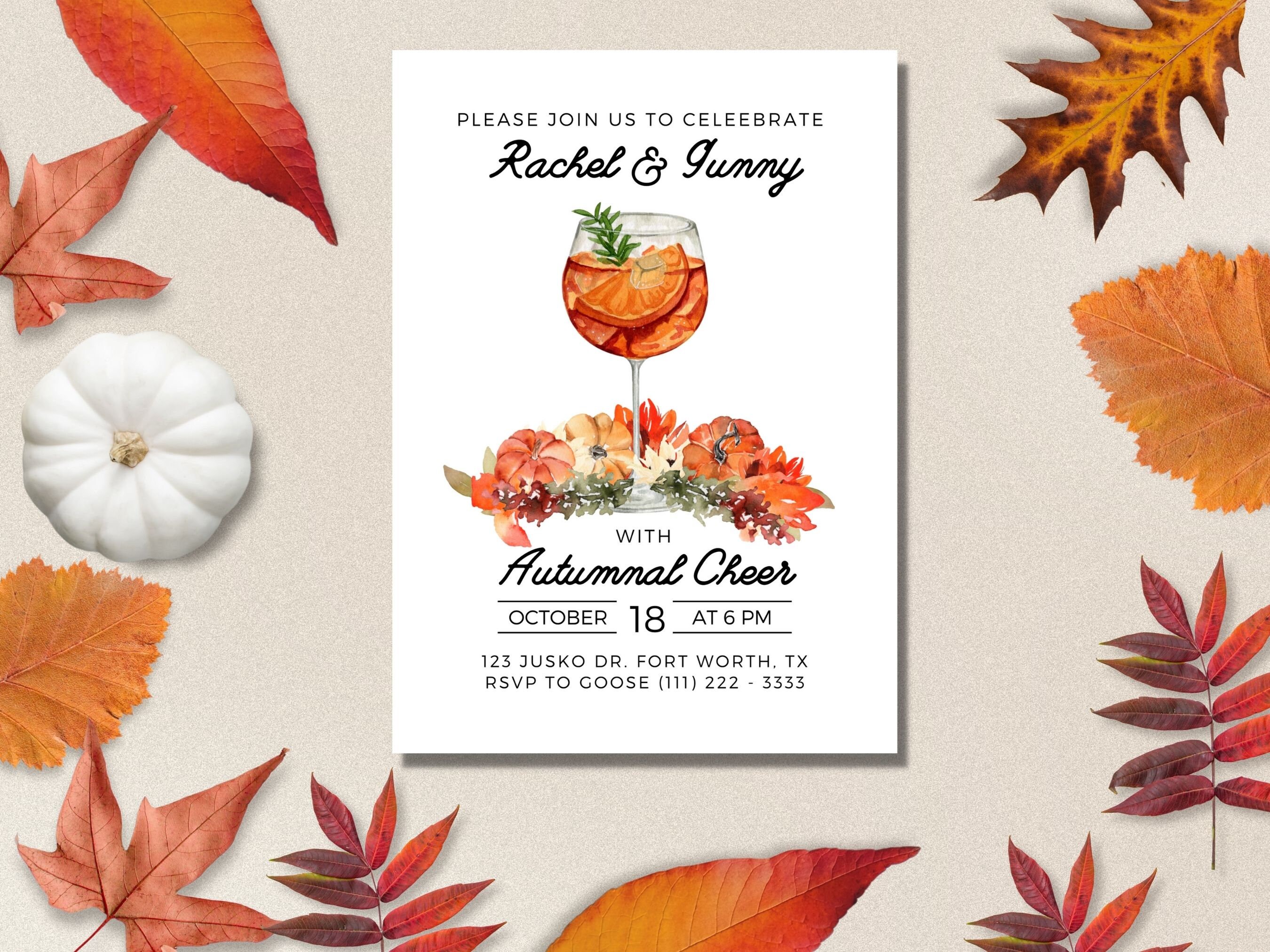 EDITABLE Fall Cocktail Party Fall Engagement Party Fall Sangria Aperol ...