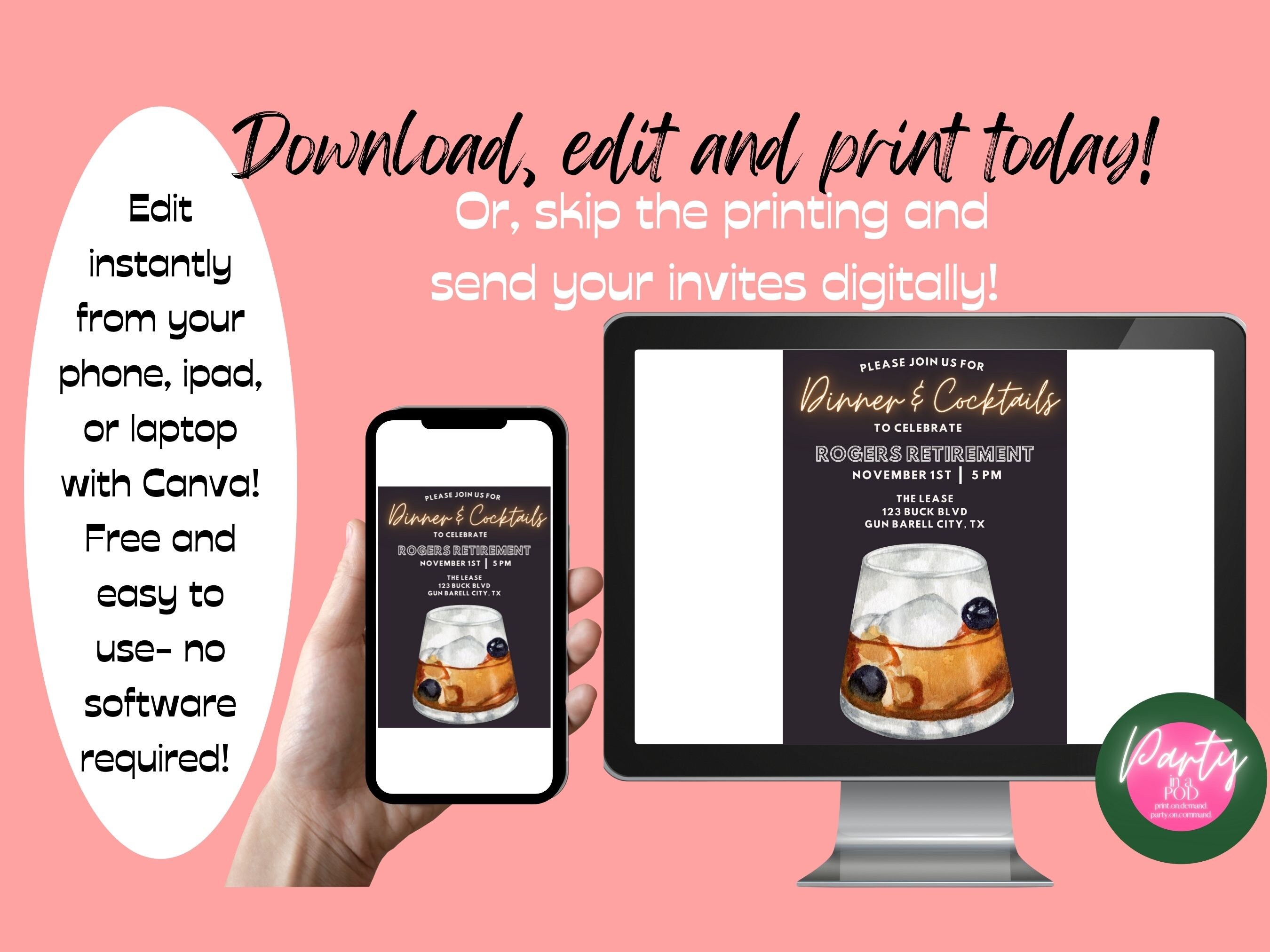 Manhattan Cocktail Party Invitation Template With Recipe (digital ...