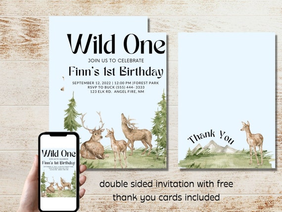 EDITABLE Wild One Deer Forest Party Invitation Template Deer - Etsy