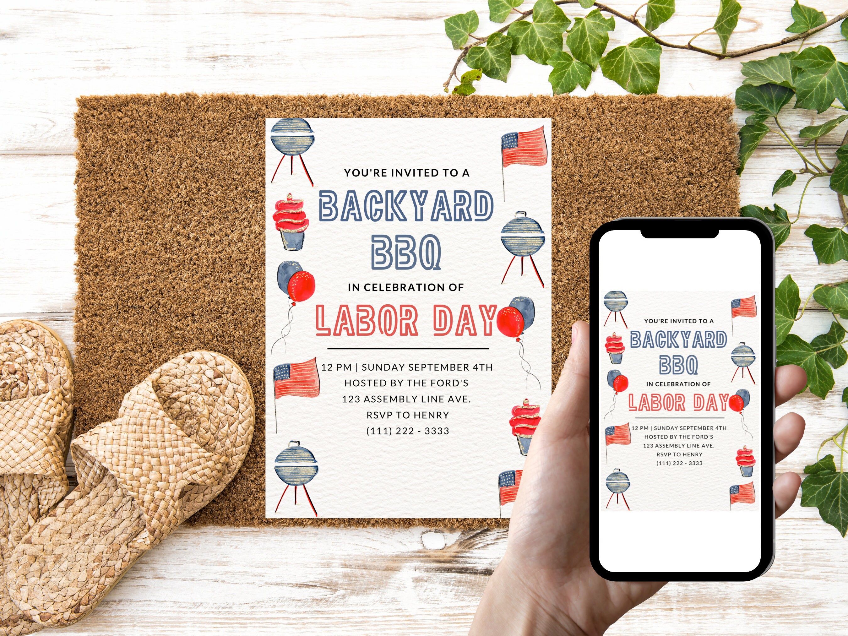 EDITABLE Labor Day Backyard Cookout Invitation Labor Day Backyard ...