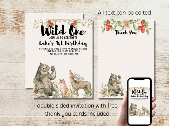 EDITABLE Floral Forest Animals Party Invitation Template Wild - Etsy
