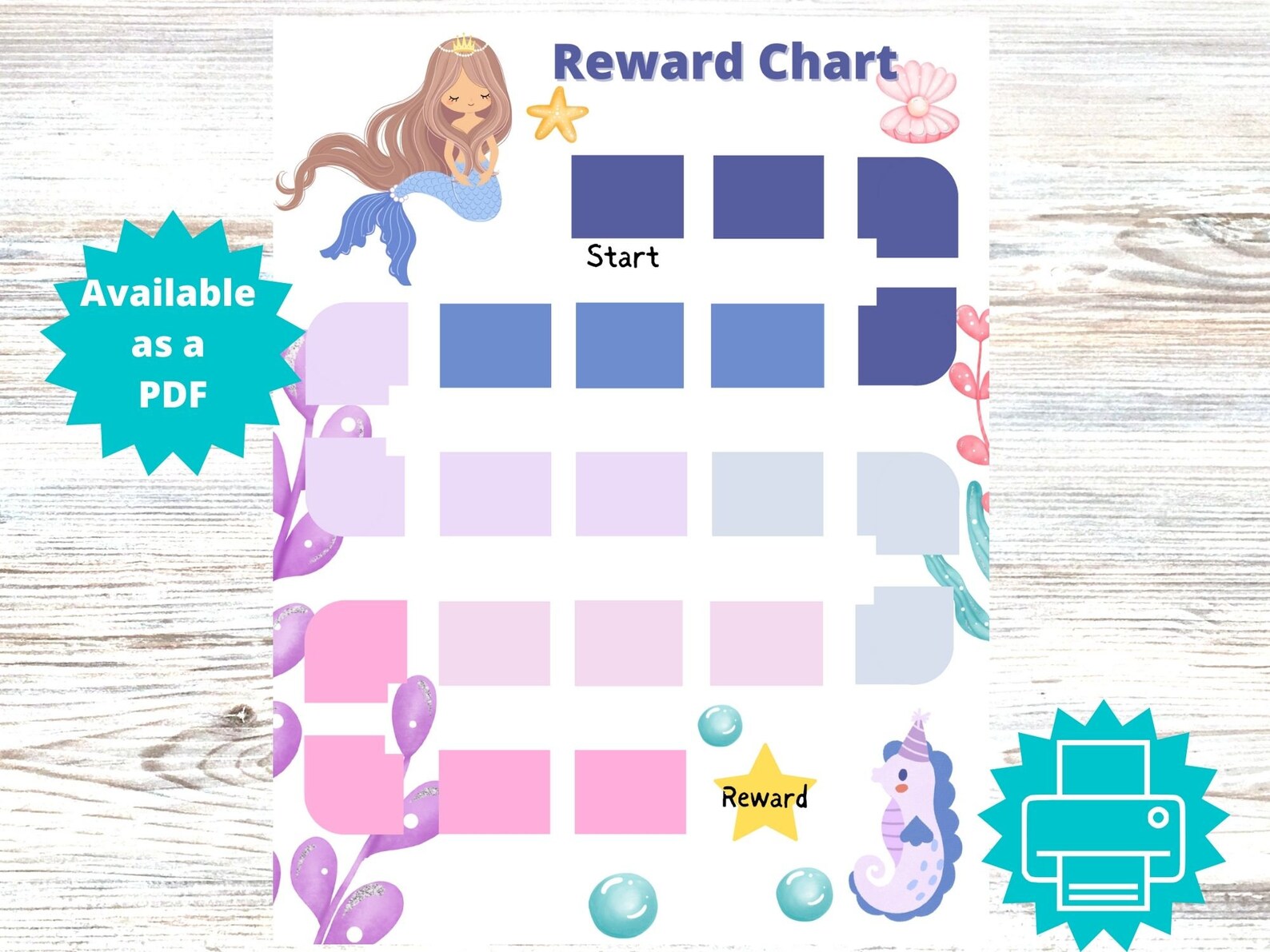 Printable Mermaid Reward Chart for Kids White Underwater - Etsy