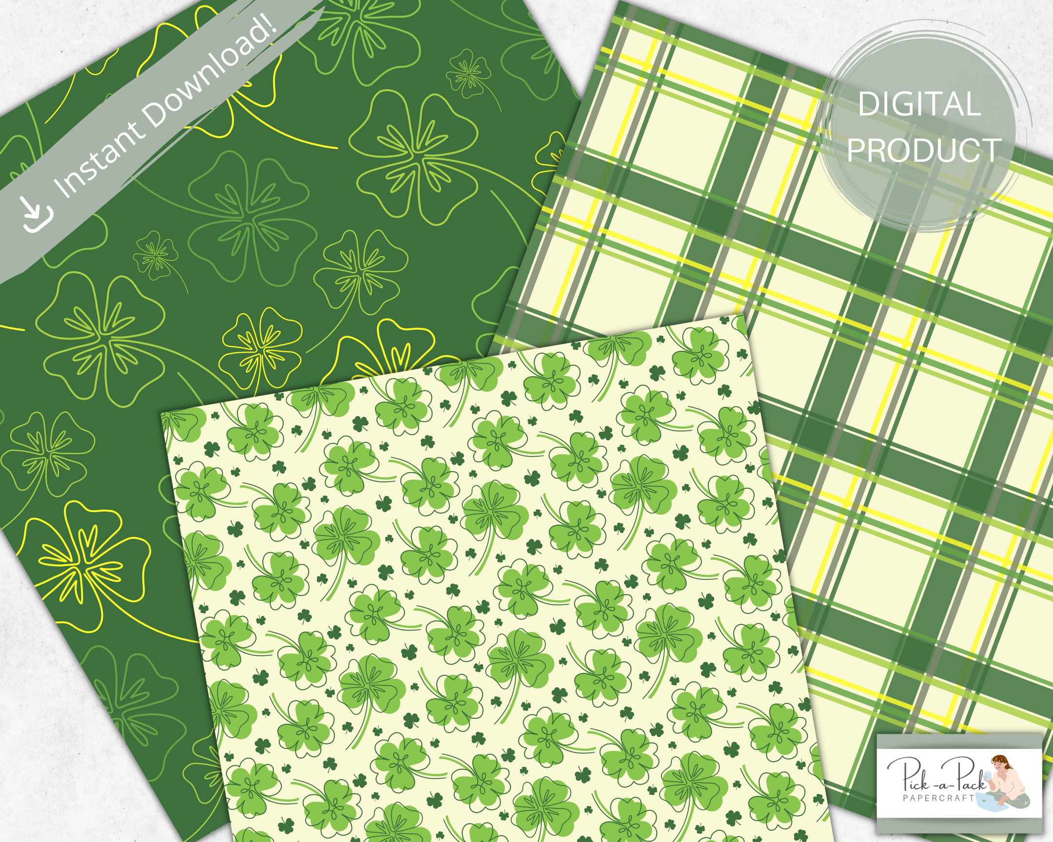 Saint Patrick's Day Digital Paper Pack | Green Clover Seamless ...
