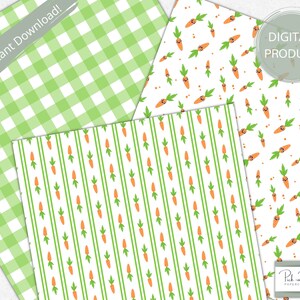 Easter Bunnies & Carrots Digital Paper Pack | Bright Seamless Spring ...