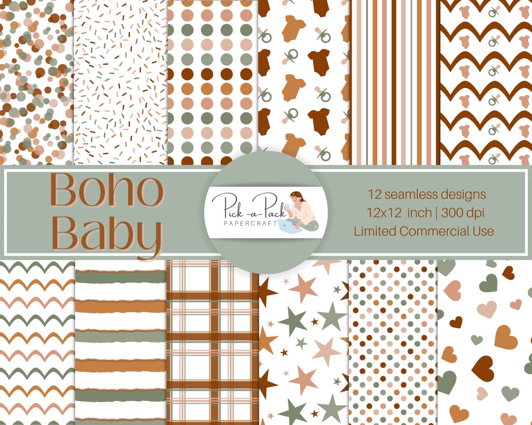 Boho Baby Digital Paper Pack | Seamless Patterned Printable Scrapbook ...