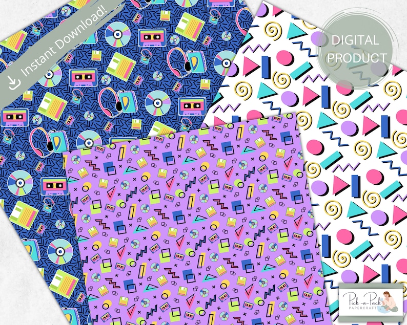 90s Vibe Paper Pack | Nostalgic Patterned Printable Scrapbook Papers ...