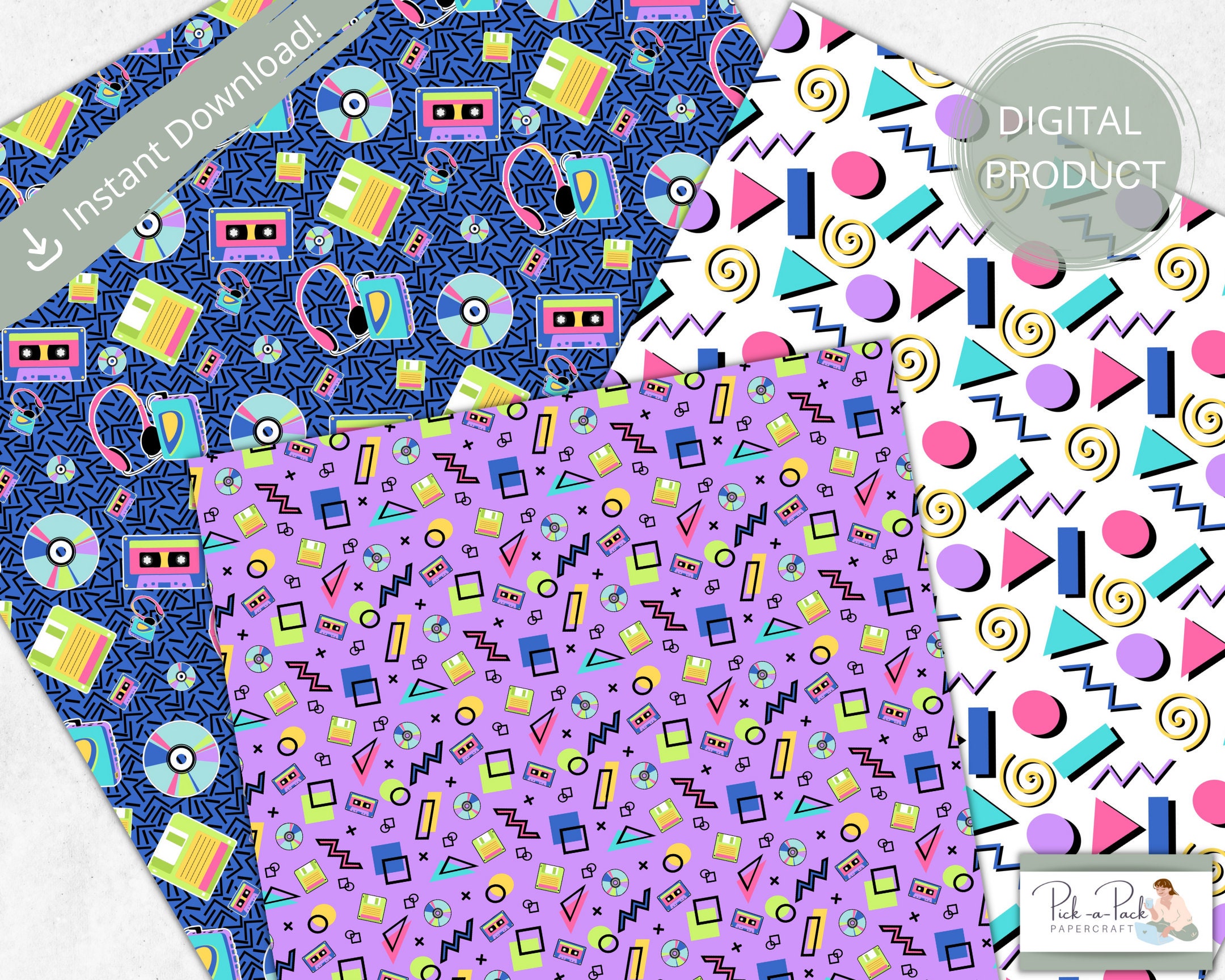 90s Vibe Paper Pack | Nostalgic Patterned Printable Scrapbook Papers ...